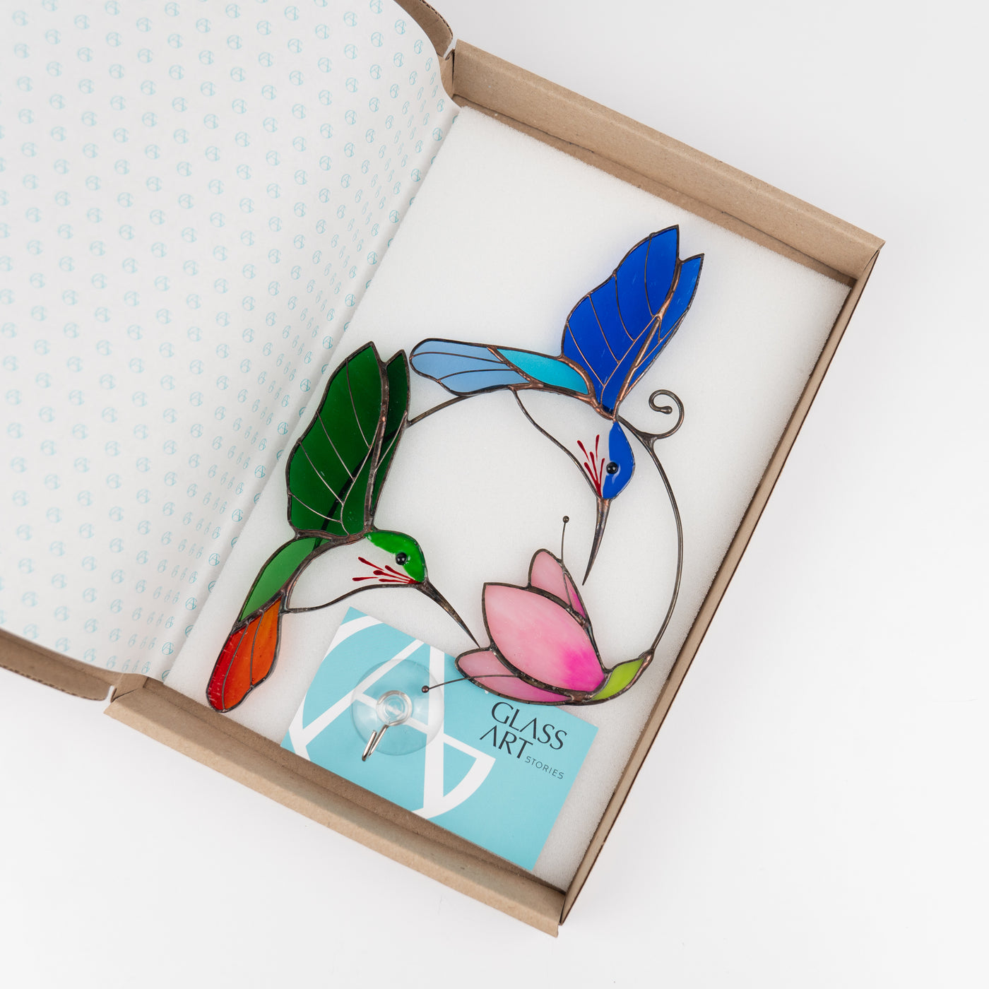 Flying hummingbirds stained glass window hanging for home decor ideas ...