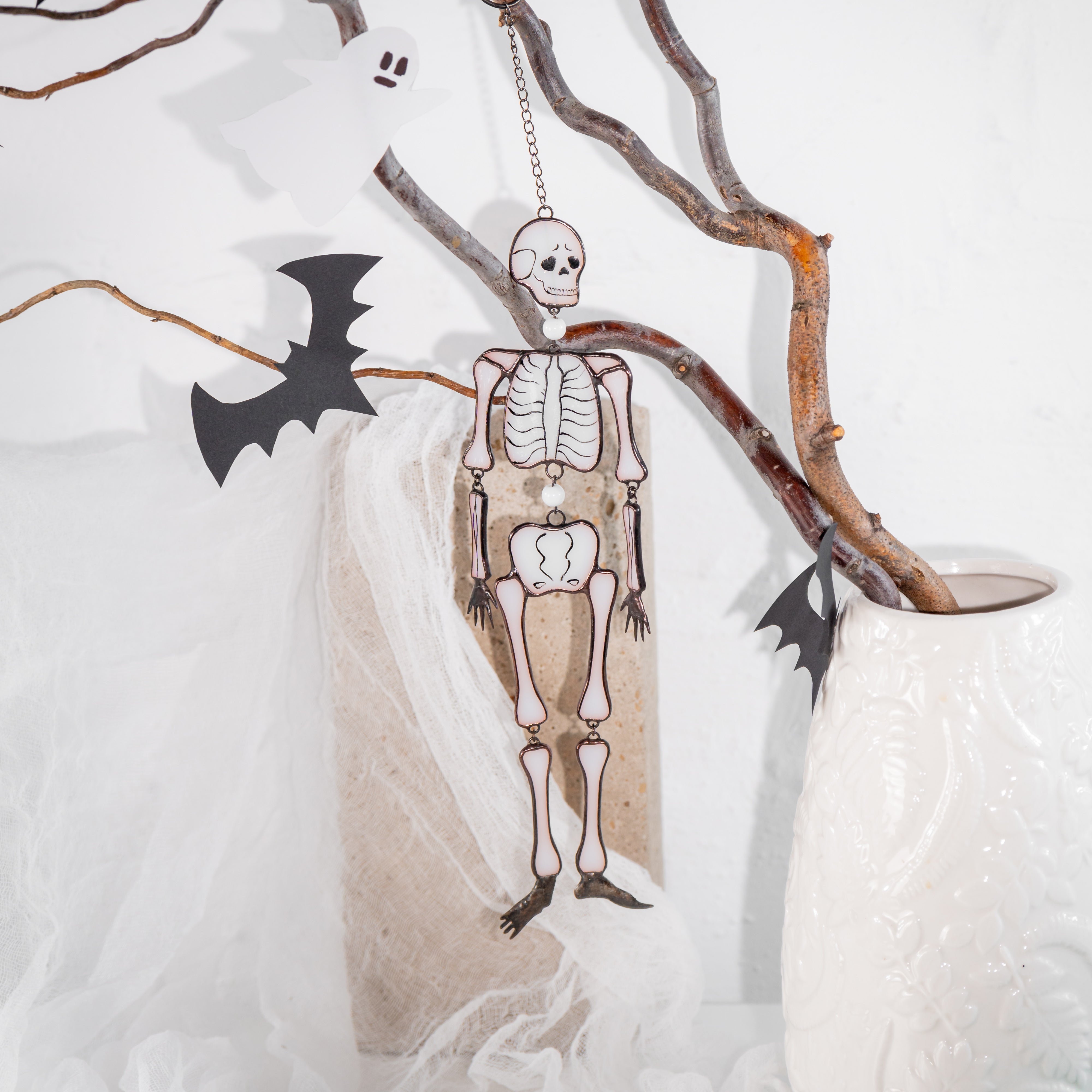 The Skeleton stained glass suncatcher Halloween window decor – Glass ...