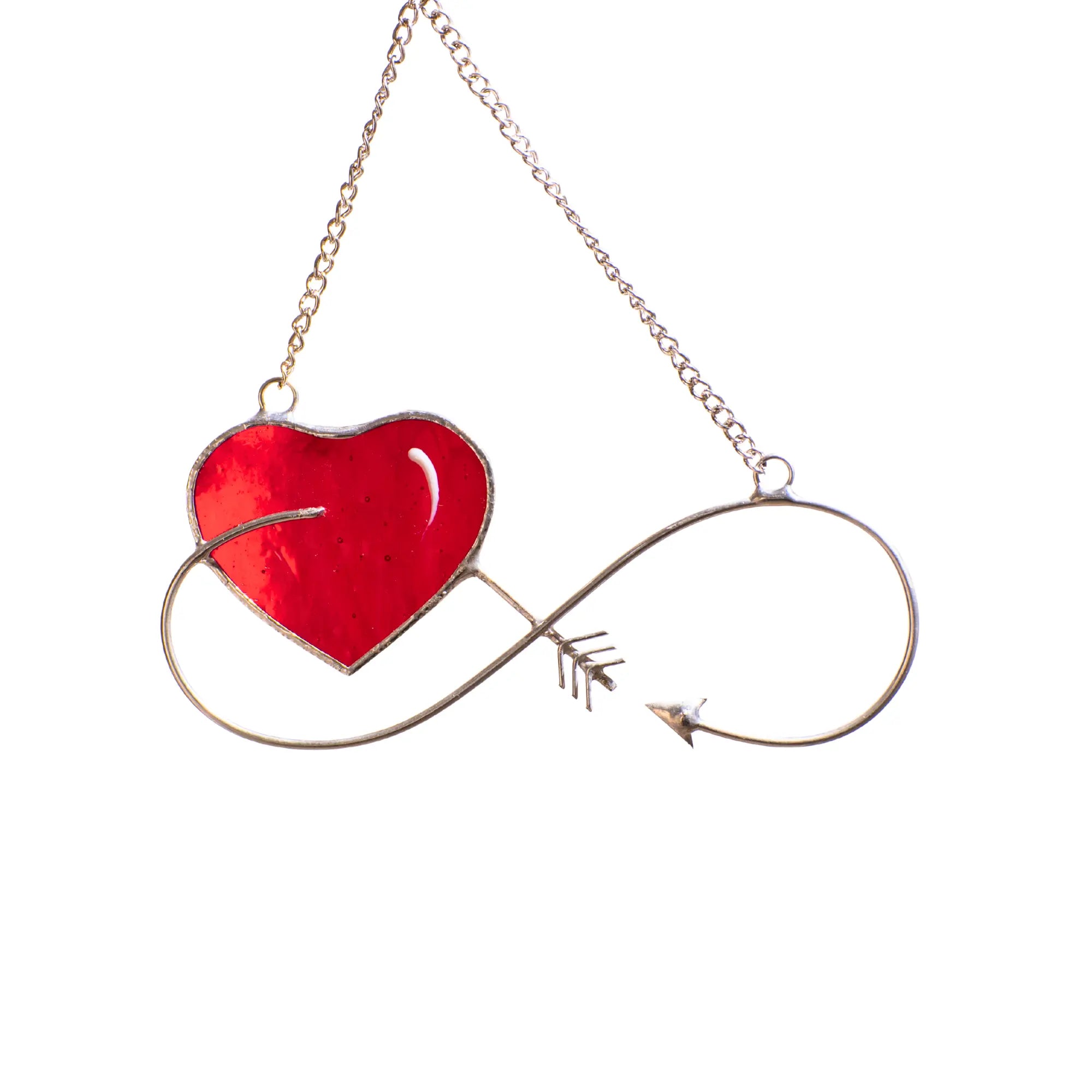 Infinity Red Heart with an Arrow - Stained Glass Suncatcher