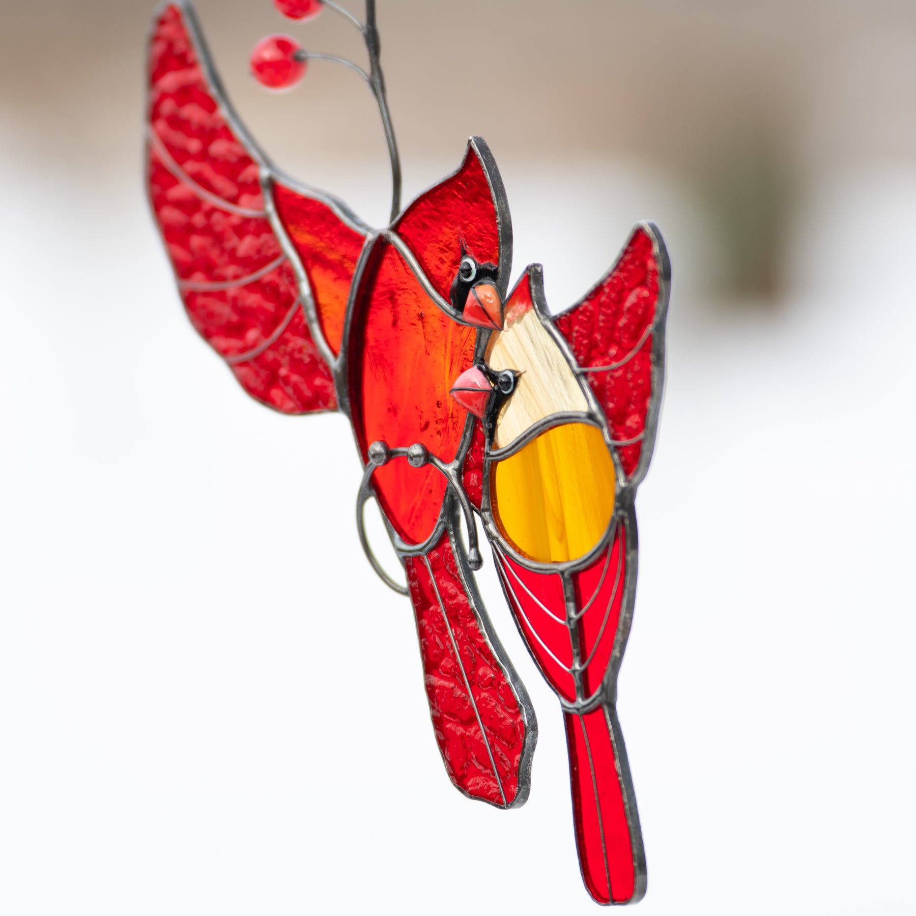Red winter cardinals stained glass window hanging gift for her ideas ...