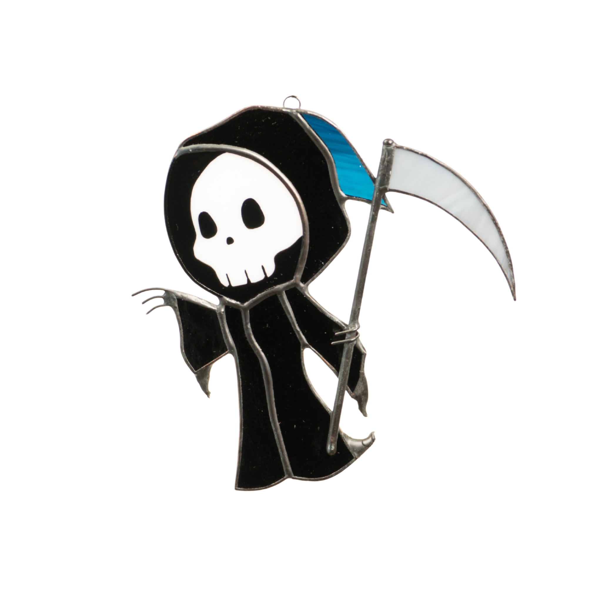 Stained glass Grim Reaper window hanging spooky decor for Halloween