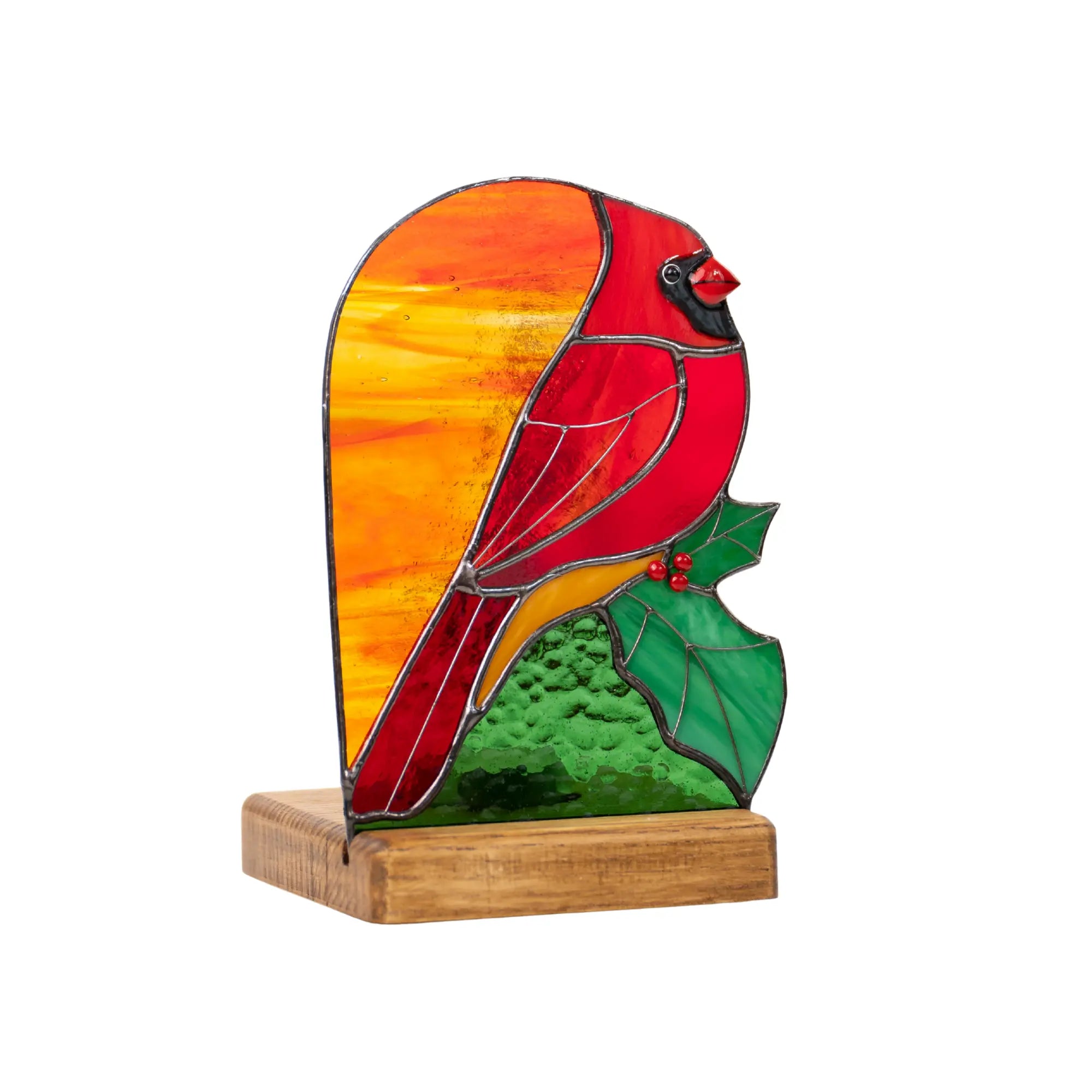 Red cardinal bird stained glass panel for living room design modern