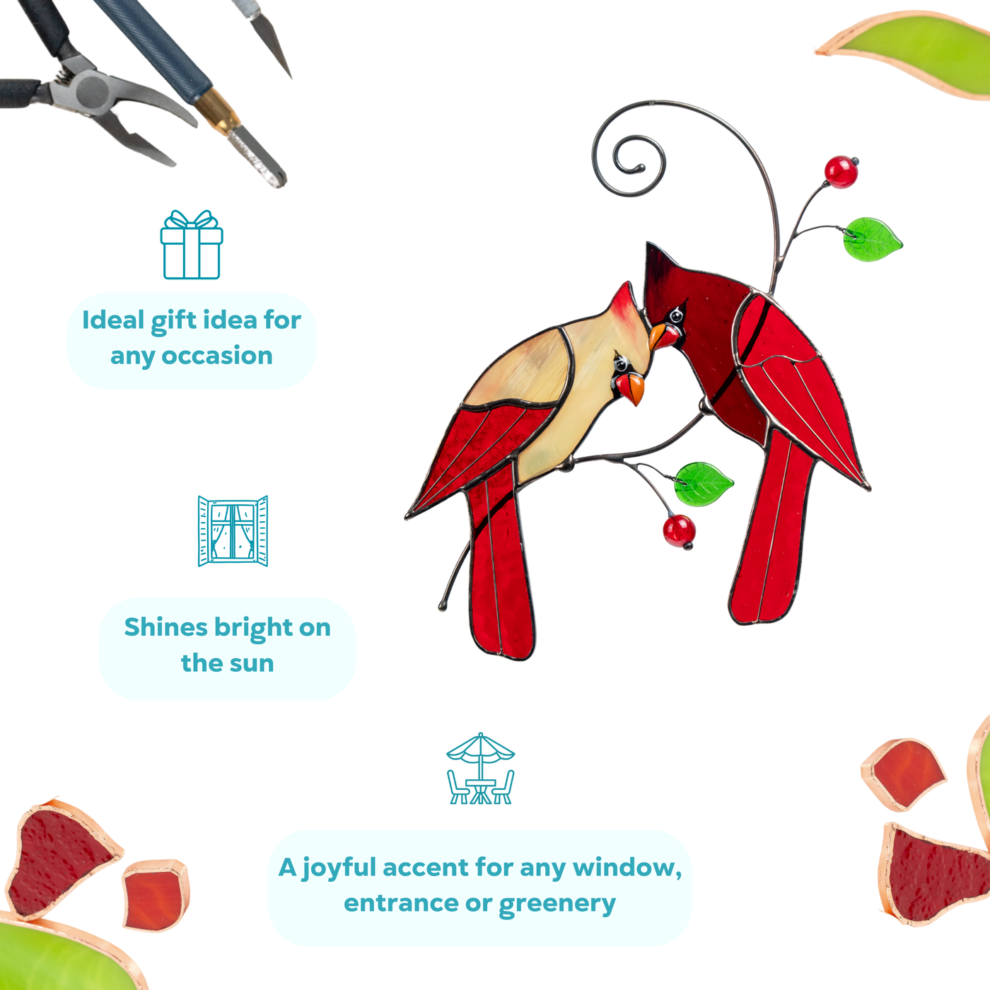 Red cardinals stained glass window hanging gift for her ideas – Glass ...