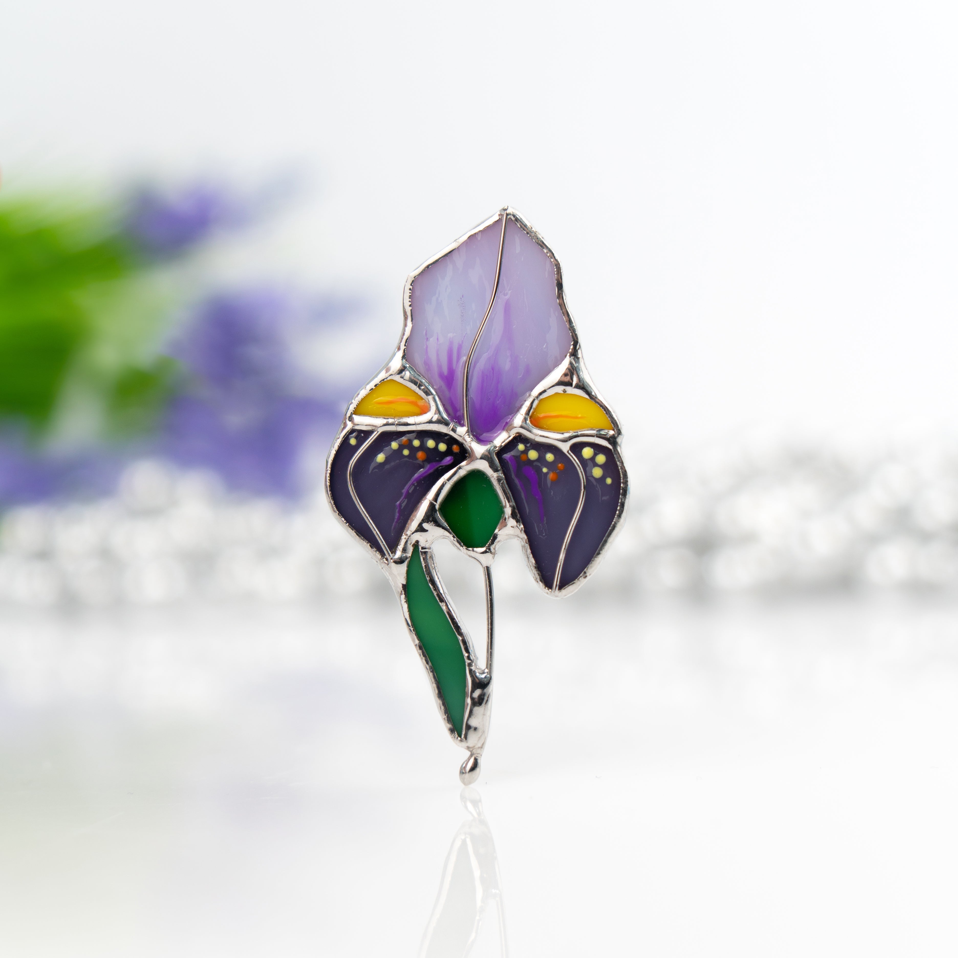 Purplish Iris Brooch Handmade Pin Stained Glass Accessory – Glass Art ...