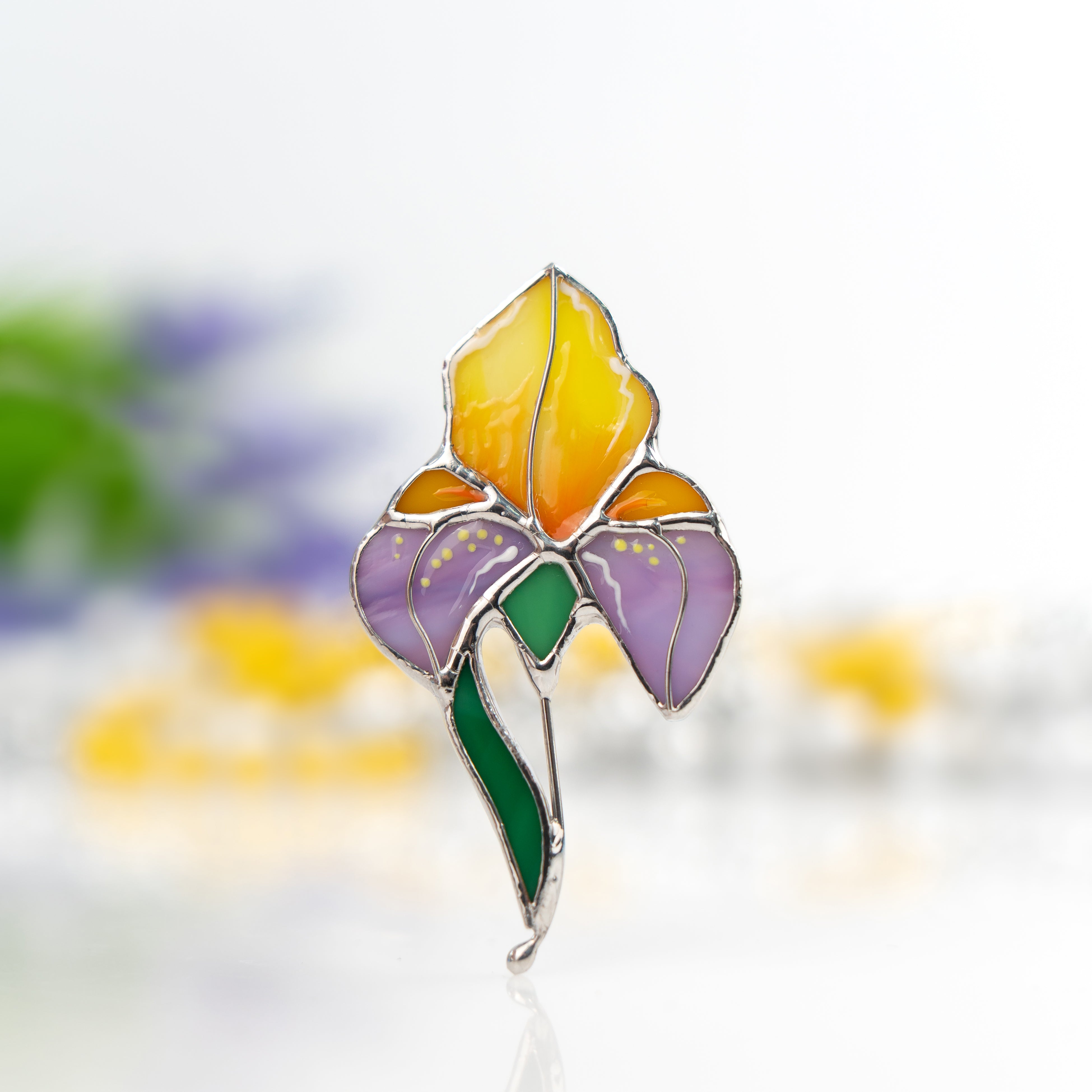 Yellowish Iris Brooch Handmade Pin Stained Glass Accessory – Glass Art ...