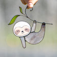 Cute sloth stained glass window hanging for home window decor